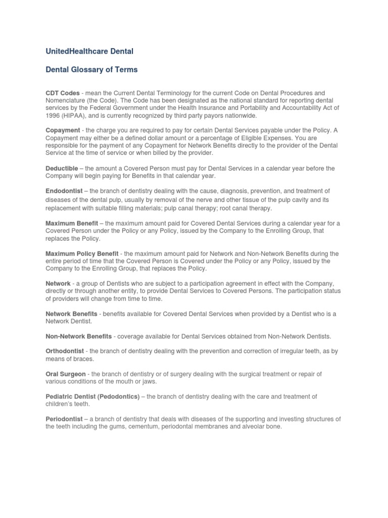 Unitedhealthcare Dental Dental Glossary of Terms | Download Free PDF ...