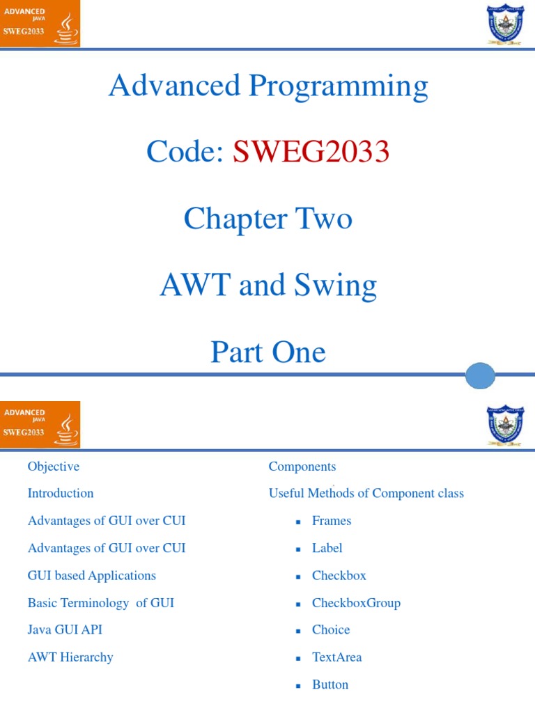 Advanced Programming Code Chapter Two Awt And Swing Part One Pdf Graphical User Interfaces