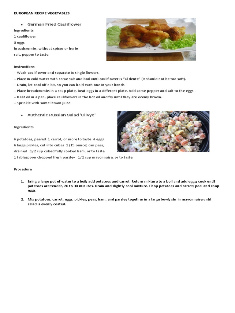 European Recipe Vegetables | PDF