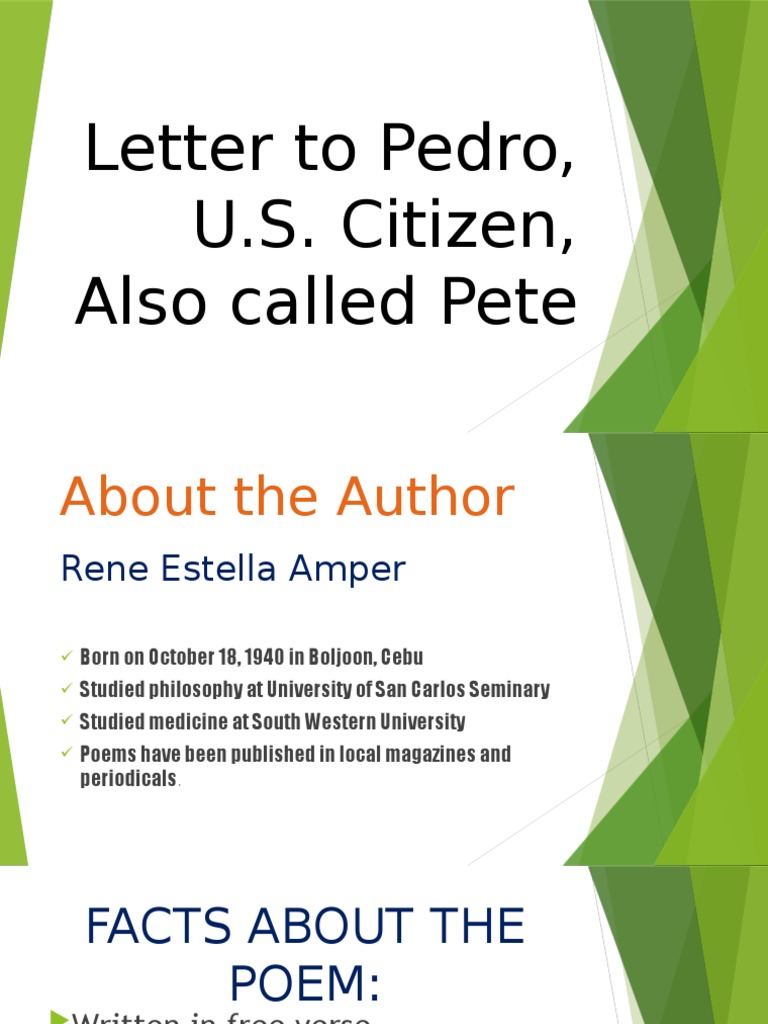 Letter To Pedro, U.S. Citizen, Also Called Pete | PDF | Poetry