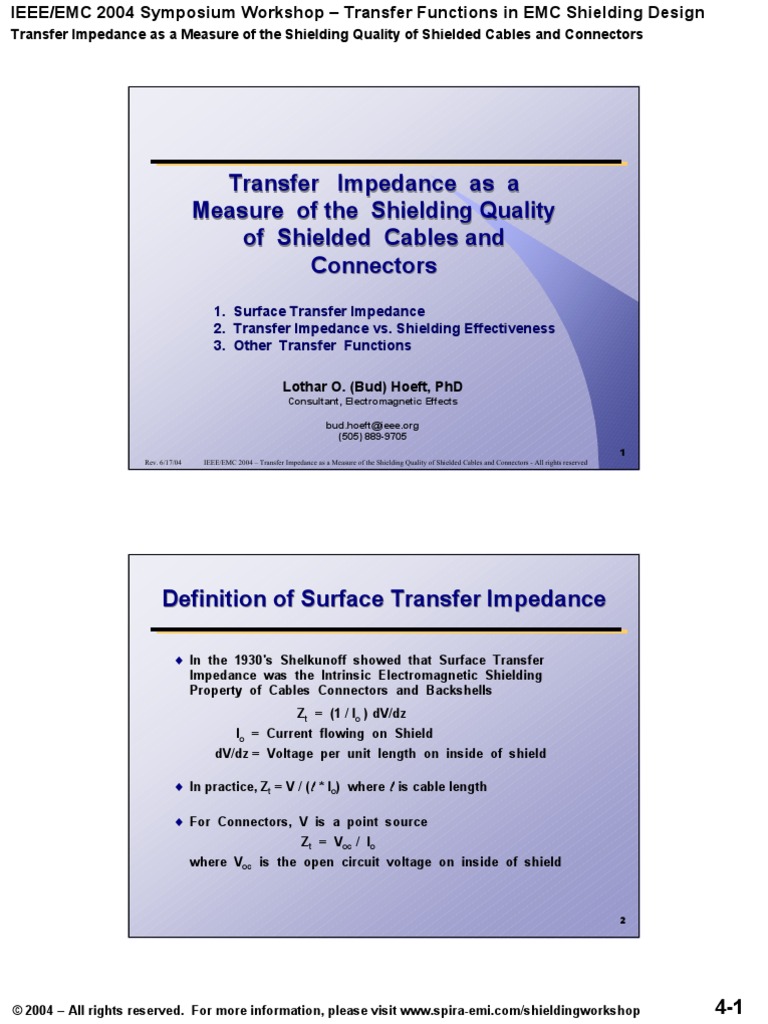 Transfer Impedance | PDF | Electrical Impedance | Electromagnetic Compatibility
