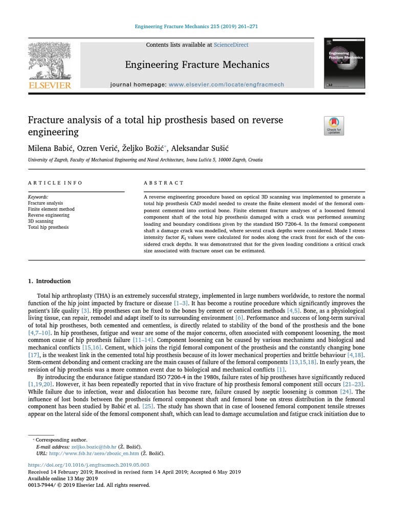 Fracture Analysis of A Total Hip Prosthesis Based On Reverse ...