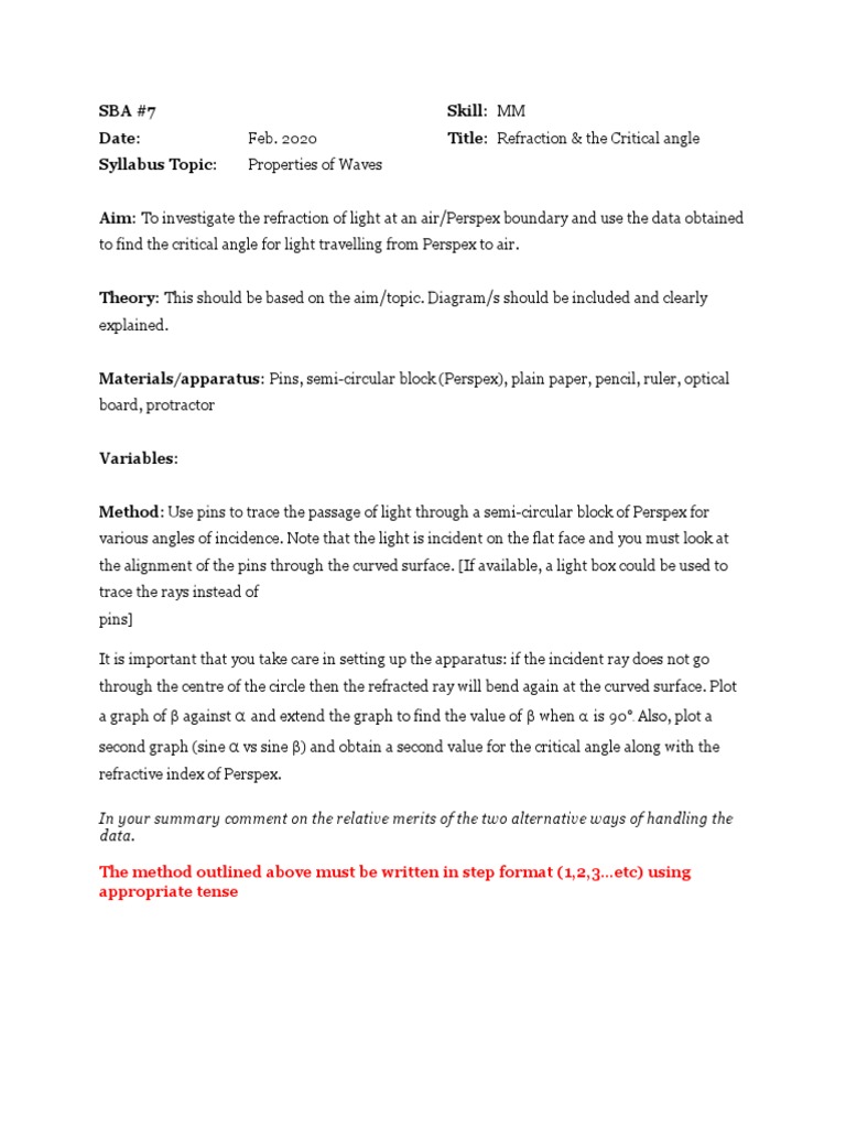 Lab #07 Refraction of Light (MM) | PDF | Teaching Methods & Materials ...