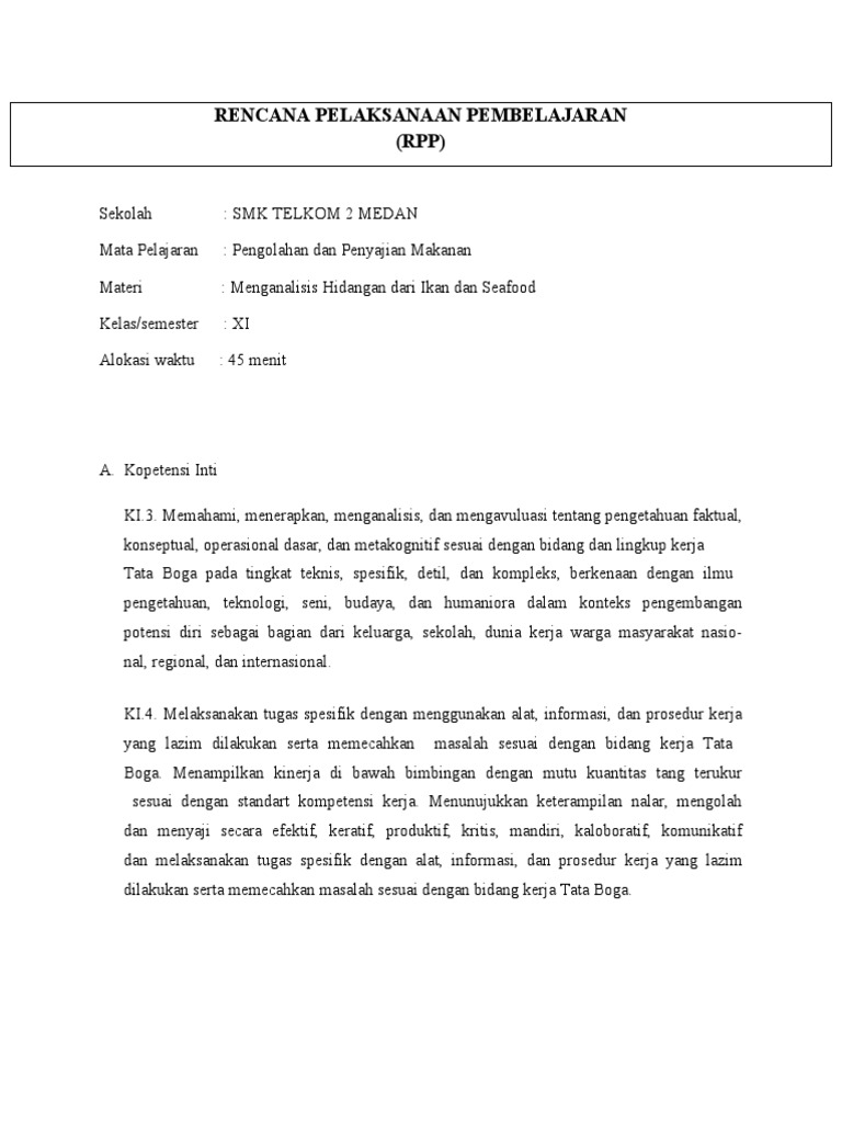 Rencana Pelaksanaan Pembelajaran (RPP) | PDF