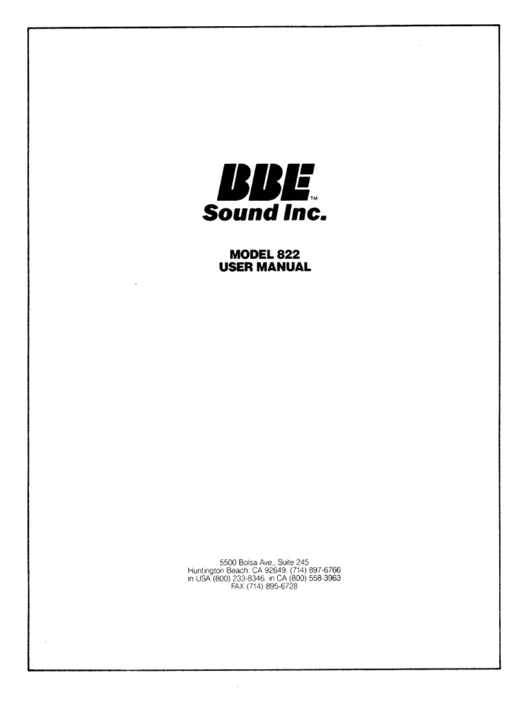 BBE 822 Sonic Maximiser | PDF