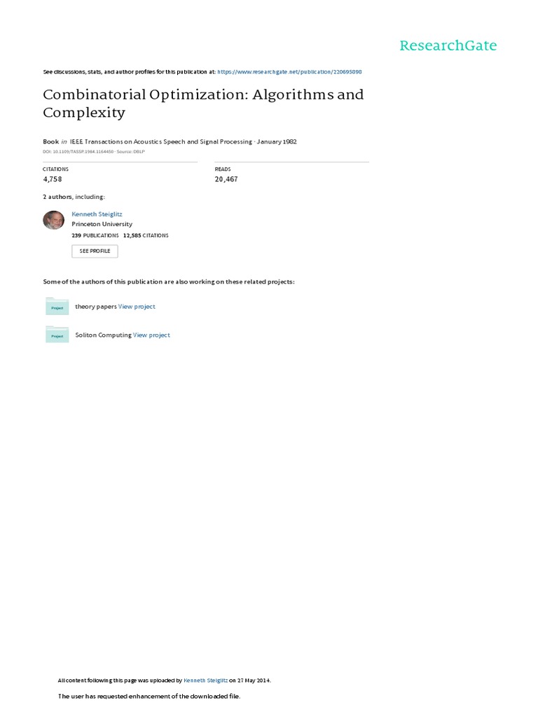 Christos Papadimitriou - Combinatorial - Optimization - Algorithms - and - Complexity PDF | PDF ...