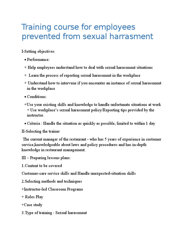 Training Course For Employees Prevented From Sexual Harrasment | PDF ...