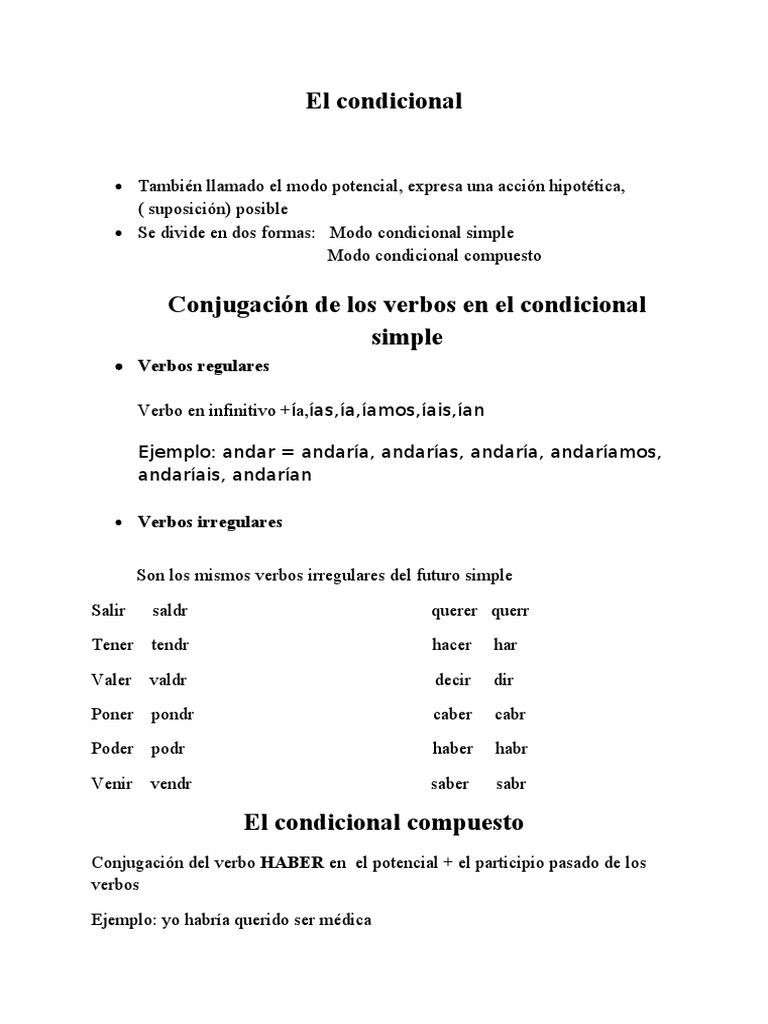 El Condicional | PDF | Conjugación gramatical | Verbo