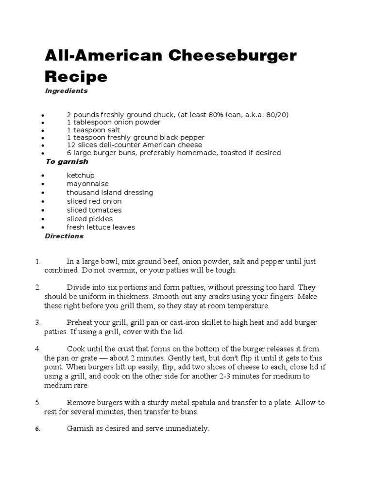 All-American Cheeseburger Recipe | PDF