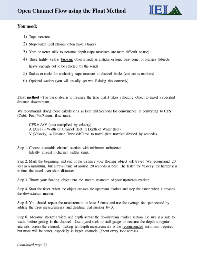 Open Channel Flow Float Method | PDF | Discharge (Hydrology) | Area