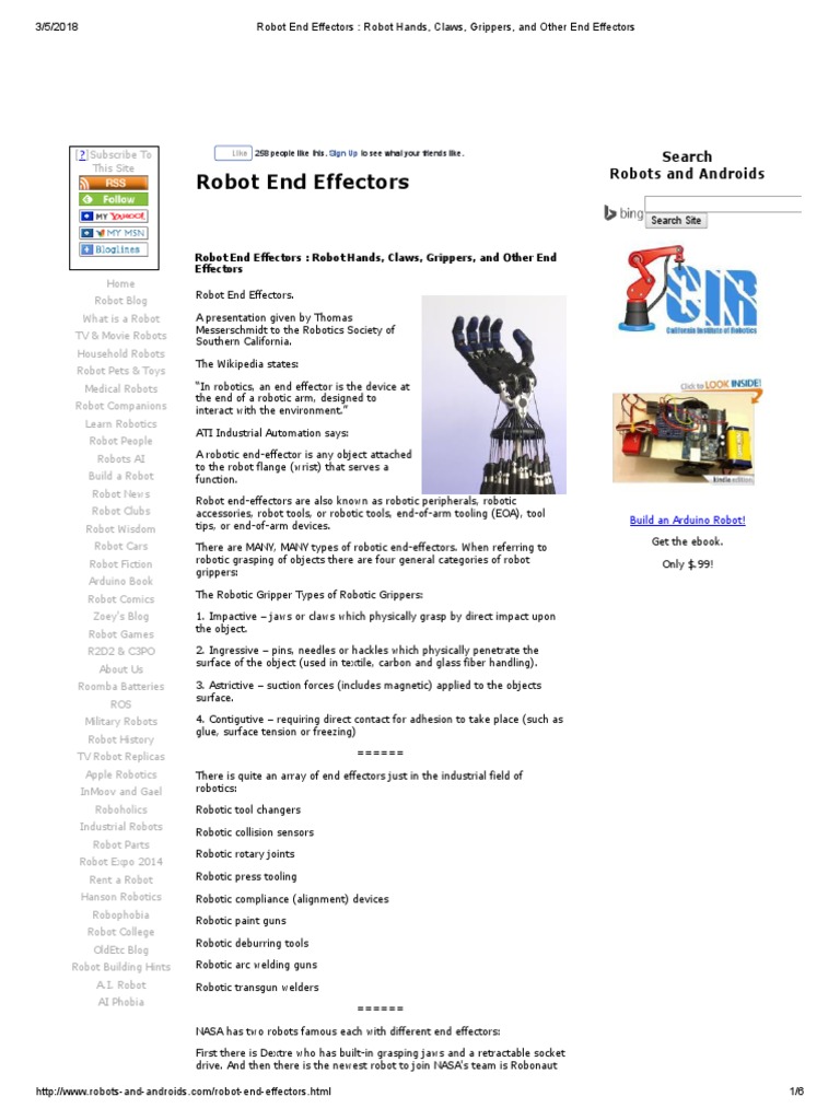 Robot End Effectors - Robot Hands, Claws, Grippers, and Other End Effectors | Download Free PDF ...