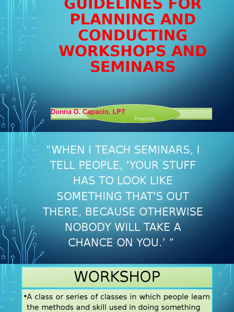 Workshop and Seminar Planning Guide | PDF | Lecture | Learning