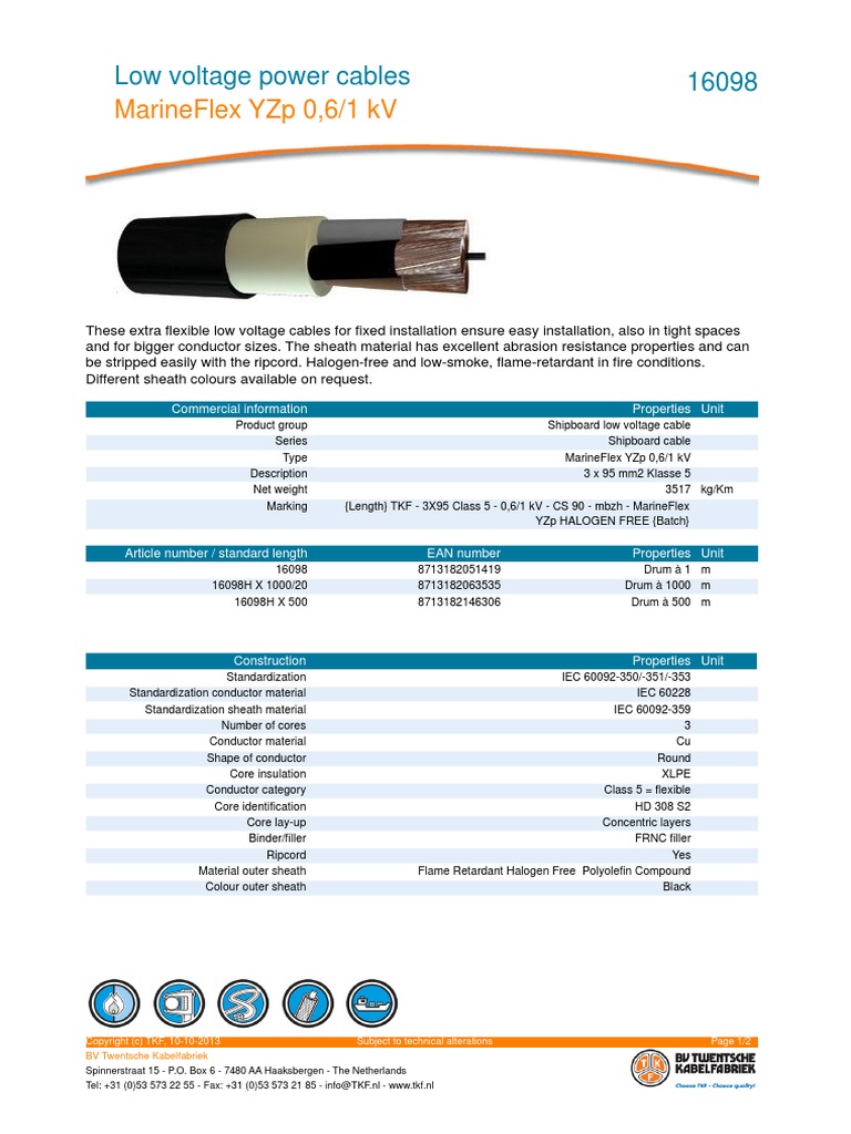 Marineflex Yzp 0,6/1 KV: Low Voltage Power Cables 16098 | PDF ...