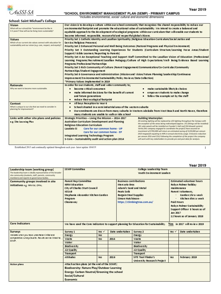 School Environment Management Plan SEMP Primary Campus PDF | PDF ...
