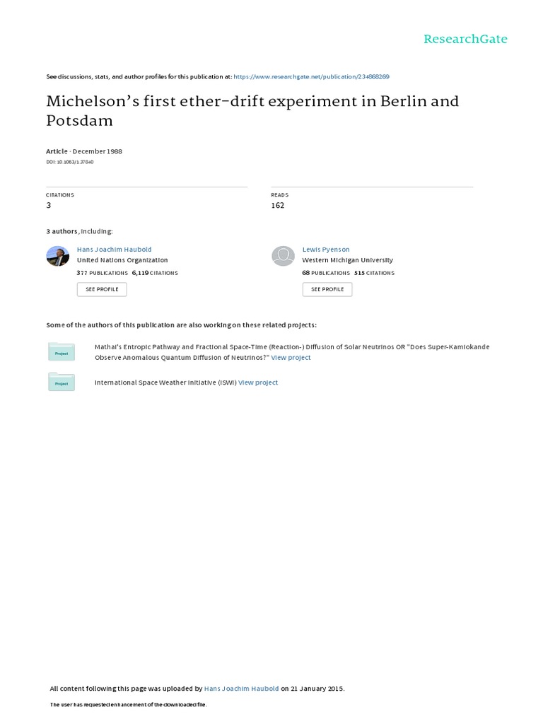 Michelson's First Ether Drift Experiment in Berlin and Potsdam | PDF ...