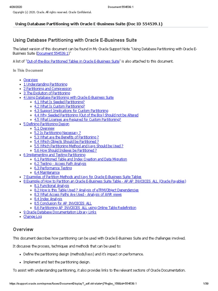 Using Database Partitioning With Oracle E Business Suite Doc Id 554539 1 Pdf Database