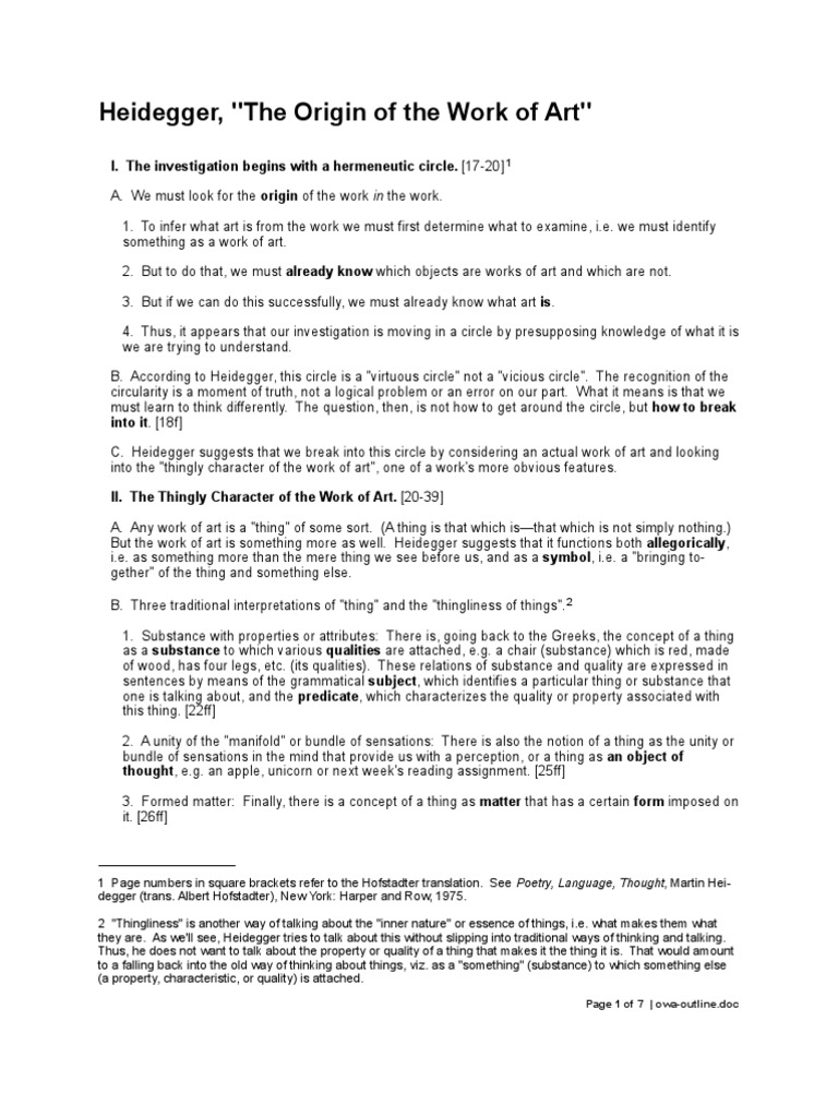 Heidegger-Origin of The Work of Art | PDF | Substance Theory | Truth