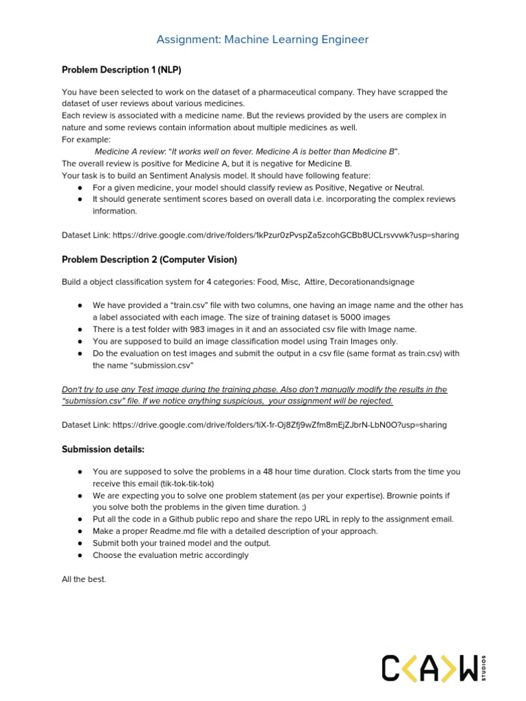 Assignment - Machine Learning Engineer | PDF | Statistical ...