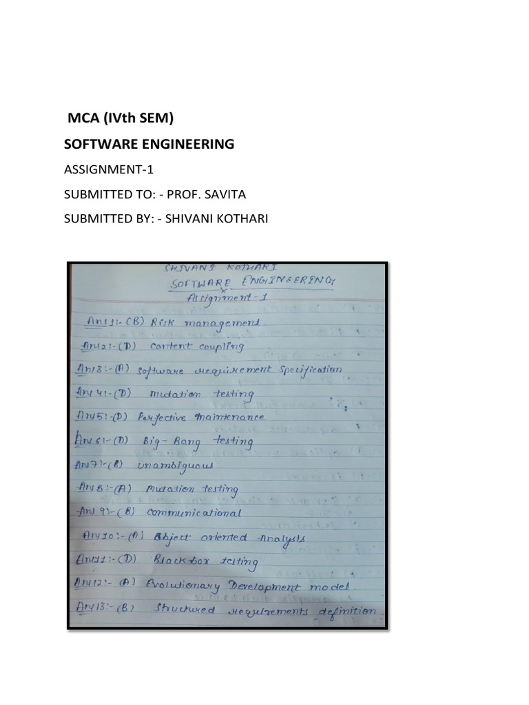Mca (Ivth Sem) Software Engineering: Assignment-1 Submitted To: - Prof ...