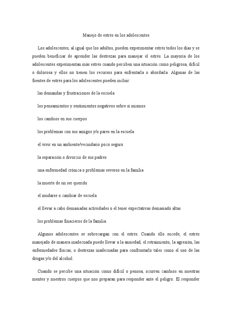 Estrategias de Estrés para Adolescentes | PDF | Estrés (biología ...