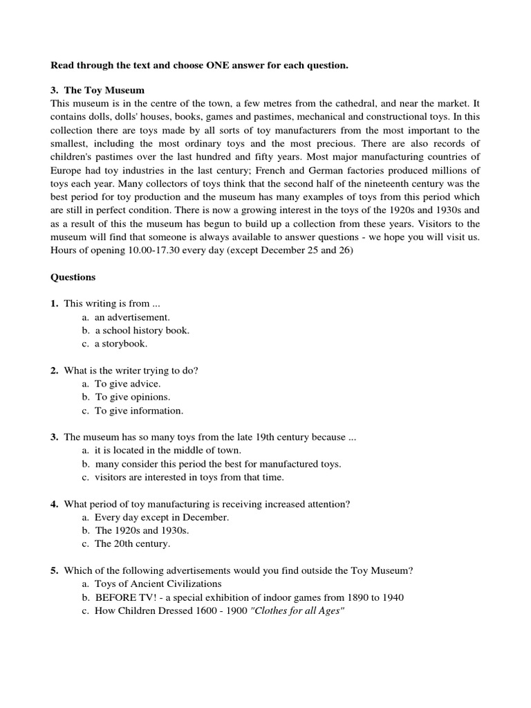 B1 Reading Comprehension 3 | PDF