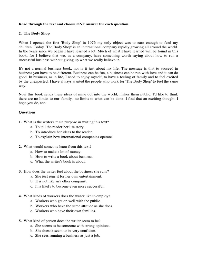 B1 Reading Comprehension 2 | PDF