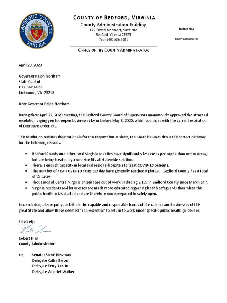 Bedford County Urges Business Reopening | PDF | Finance & Money Management