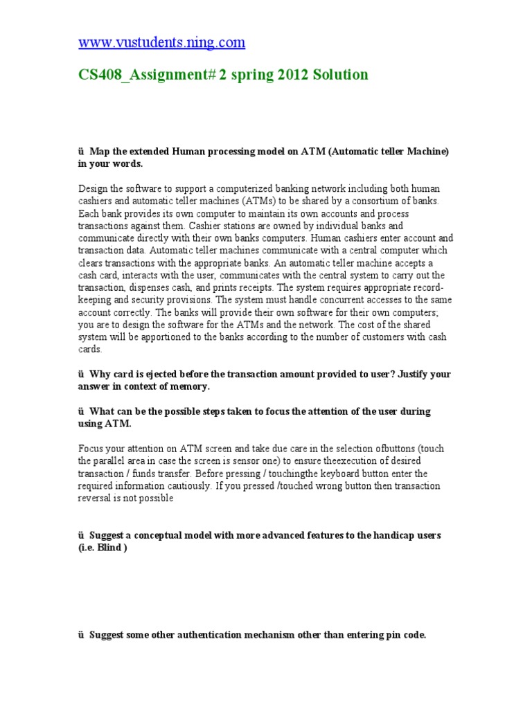 CS408 - Assignment# 2 Spring 2012 Solution | PDF