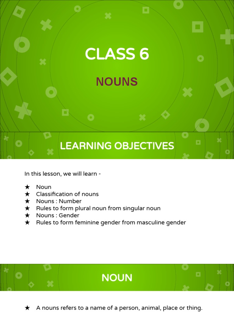 Class 6 - Nouns | PDF | Grammatical Gender | Noun