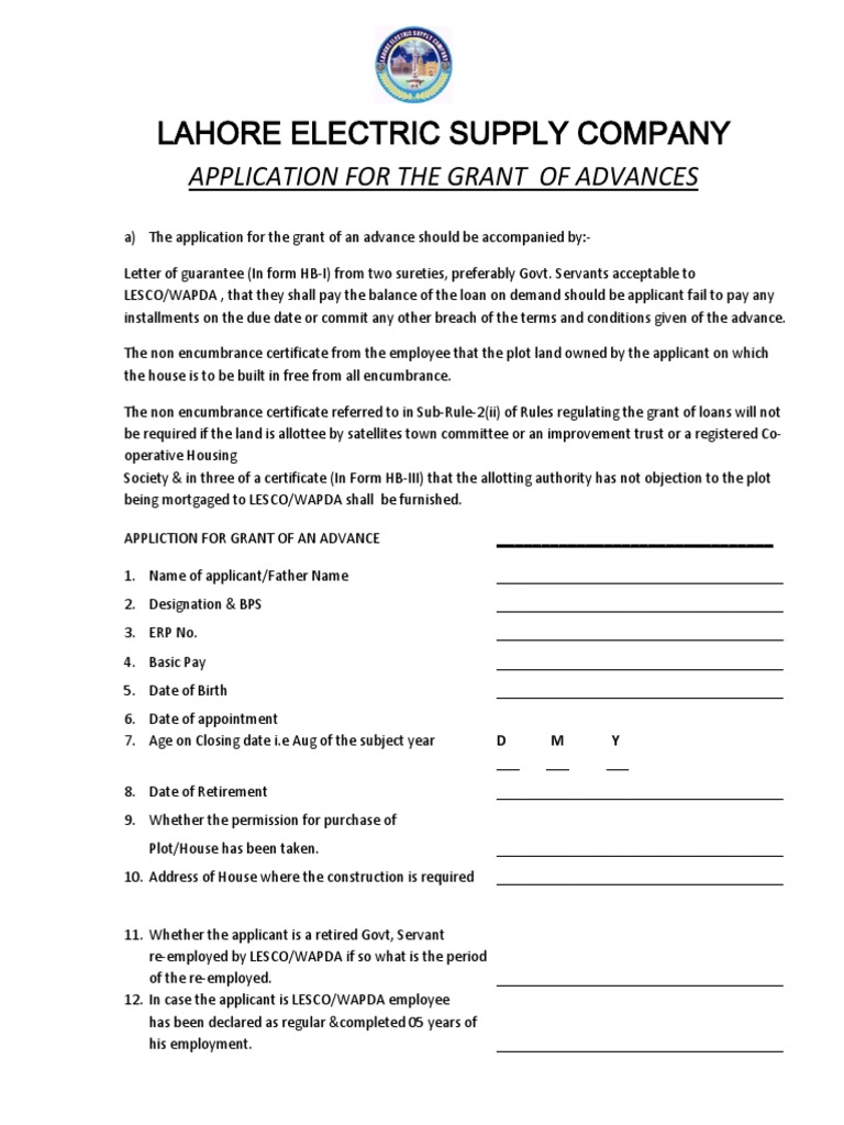Application For Grant of Advances PDF | PDF | Loans | Financial Services