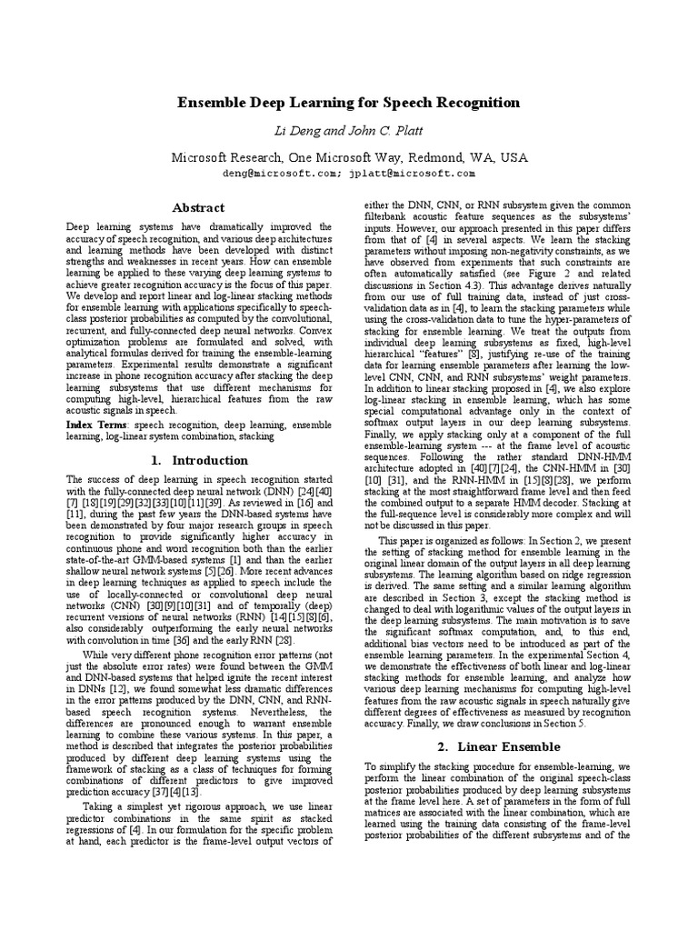 Ensemble Deep Learning For Speech Recognition: Microsoft Research, One Microsoft Way, Redmond ...
