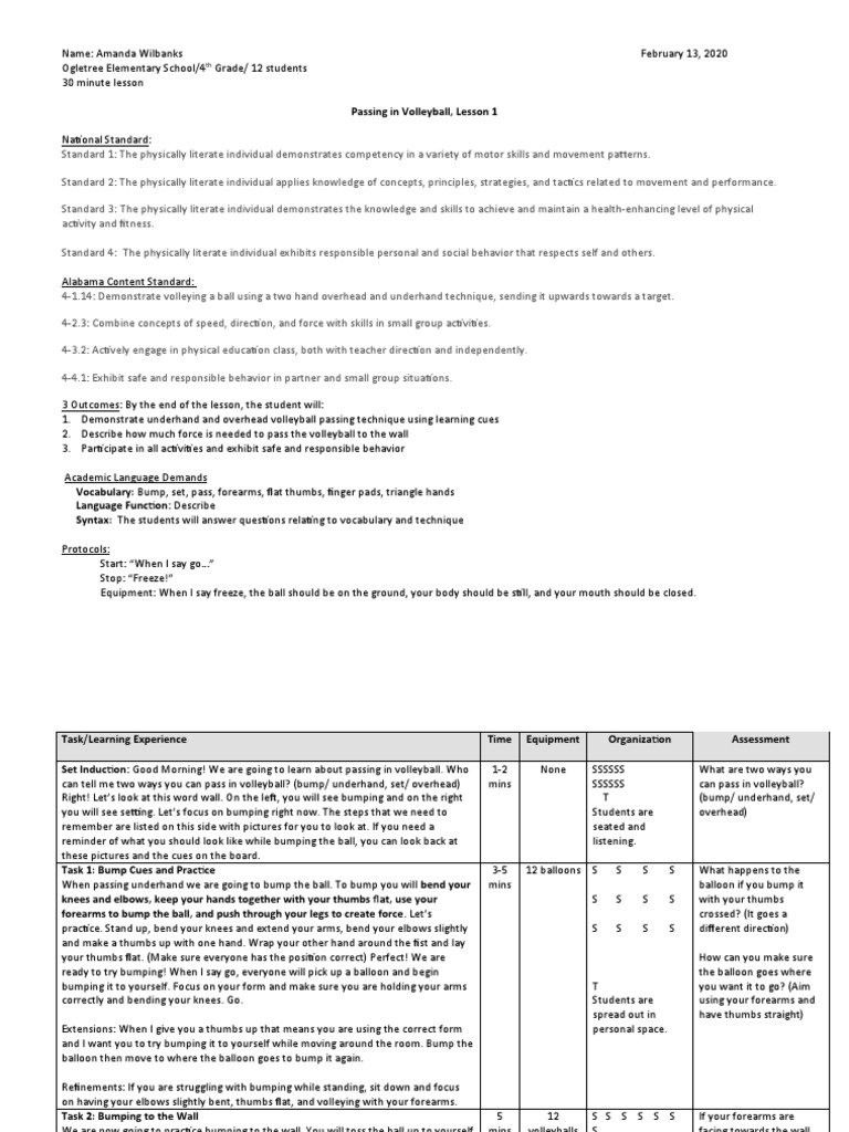Lesson Plans | PDF | Volleyball | Physical Education