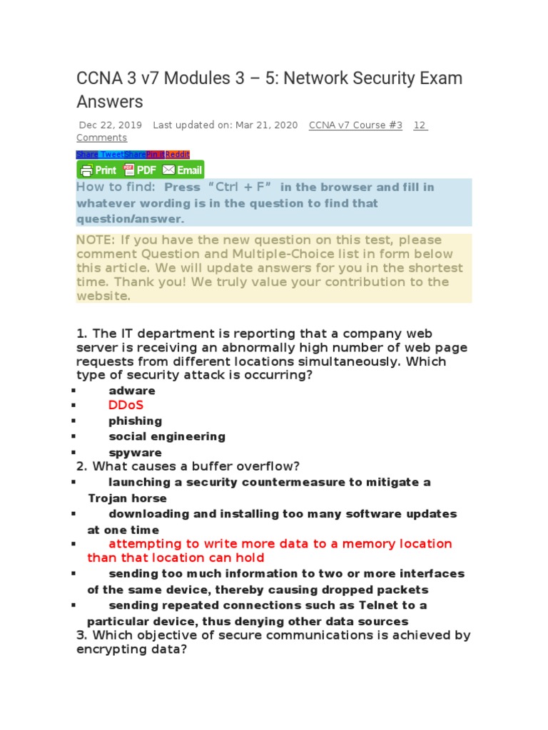 CCNA 3 v7 Modules 3 | Download Free PDF | Denial Of Service Attack ...