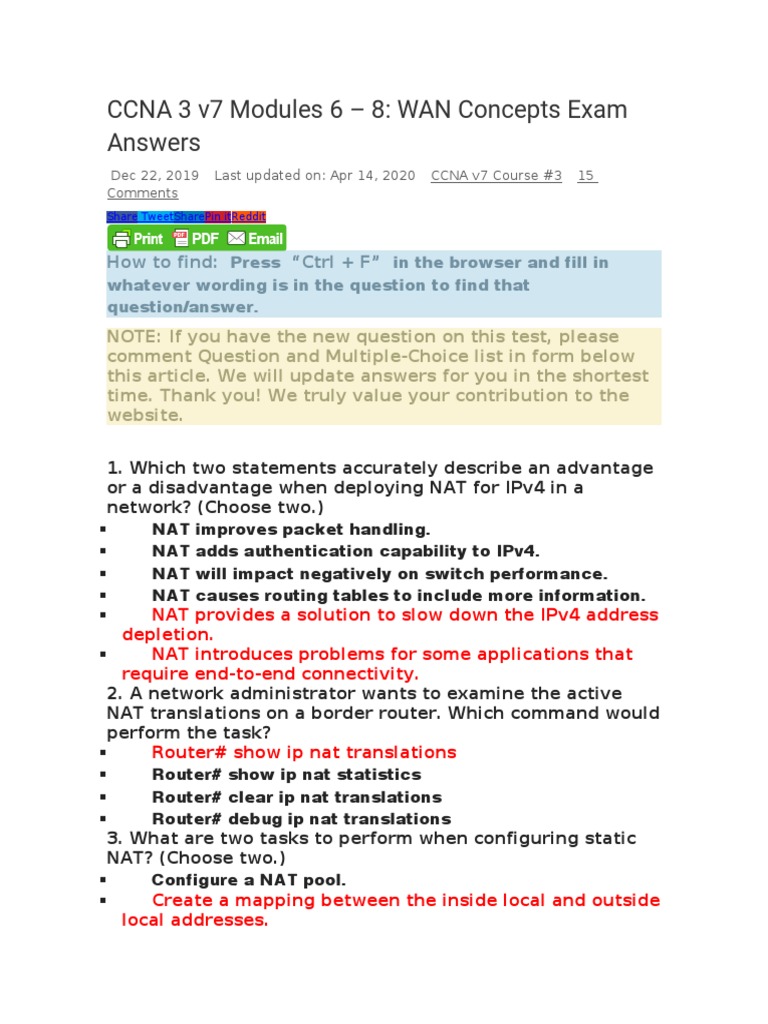 CCNA 3 v7 Modules 6 - 8: WAN Concepts Exam Answers | PDF | Virtual Private Network | Ip Address