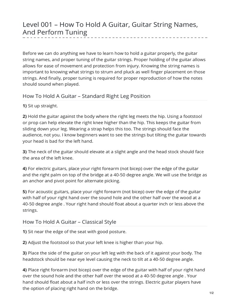 Guitar Holding, String Names, and Tuning | PDF | Guitars | String ...