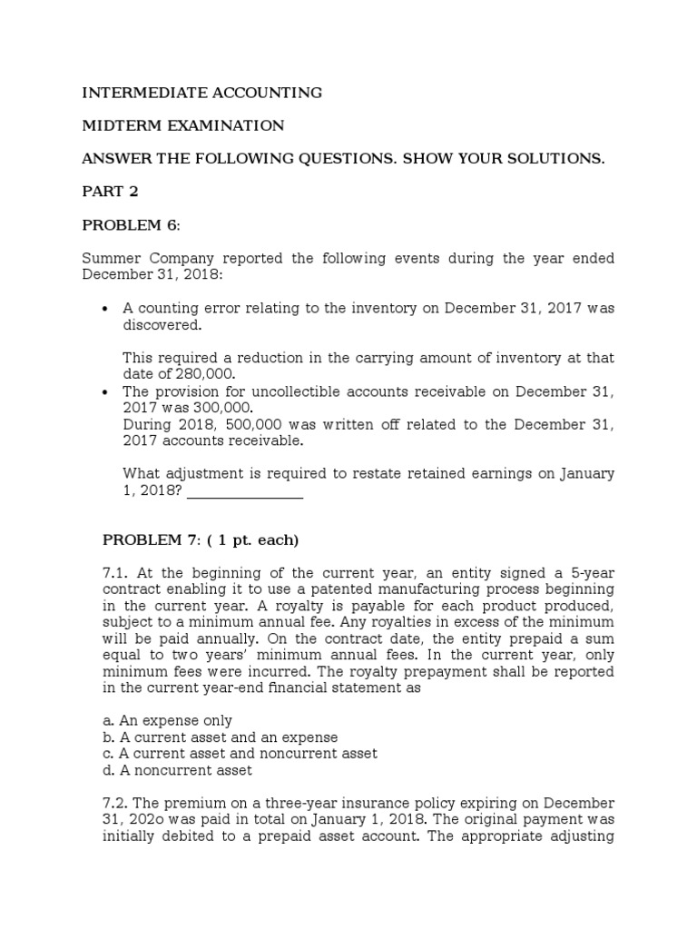 INTERMEDIATE ACCOUNTING - MIDTERM - 2019-2020 - 2nd Semester - PART2 ...