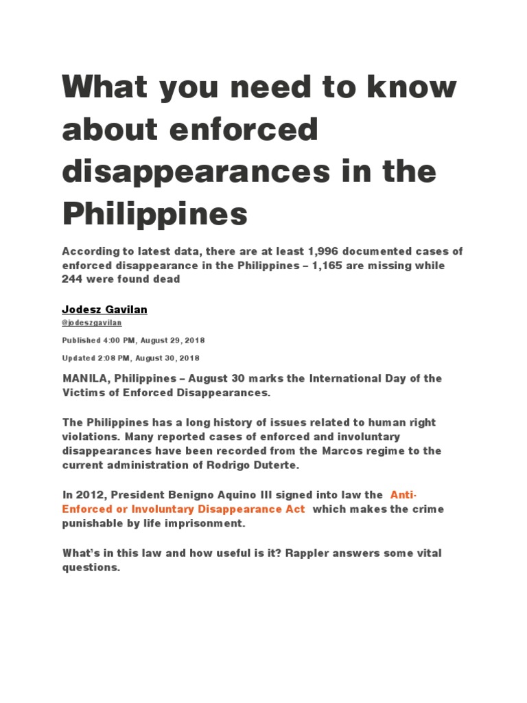 Anti-Enforced or Involuntary Disappearance Act-Rappler | PDF | Rodrigo ...