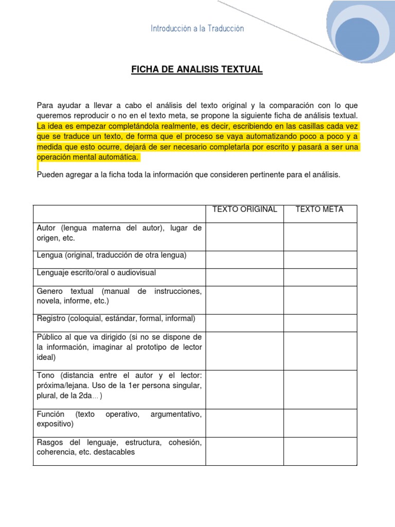 Ficha de Análisis Textual | PDF