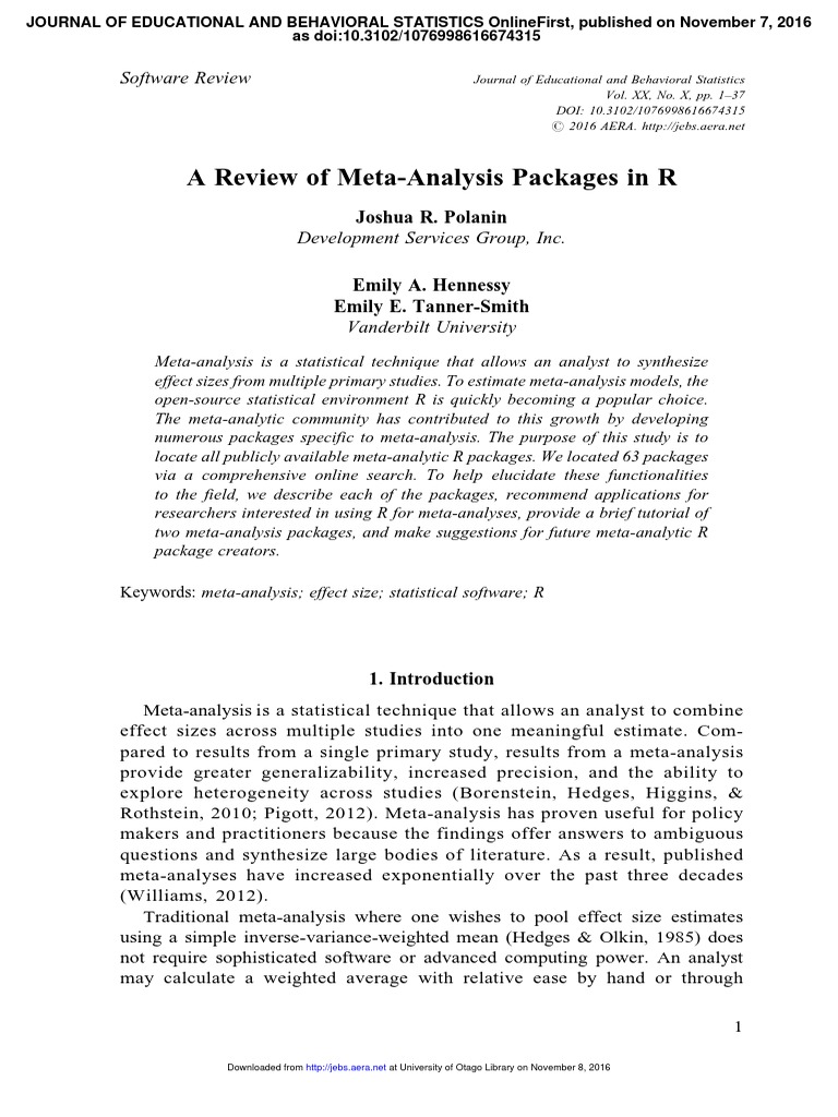 A Review of Meta-Analysis Packages in R | PDF | Meta Analysis | Effect Size