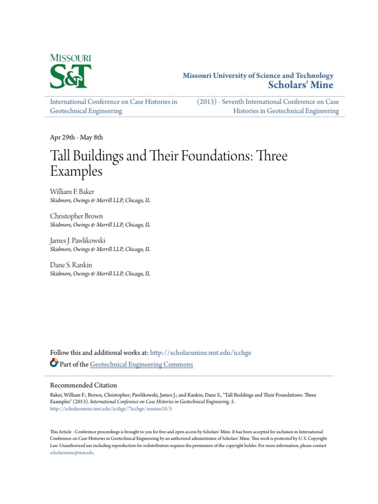 Tall Buildings and Their Foundations - Three Examples PDF | PDF | Deep ...