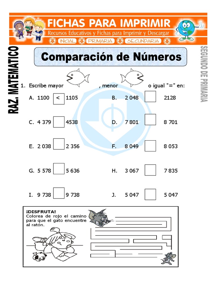 Ficha de Comparacion de Numeros | PDF