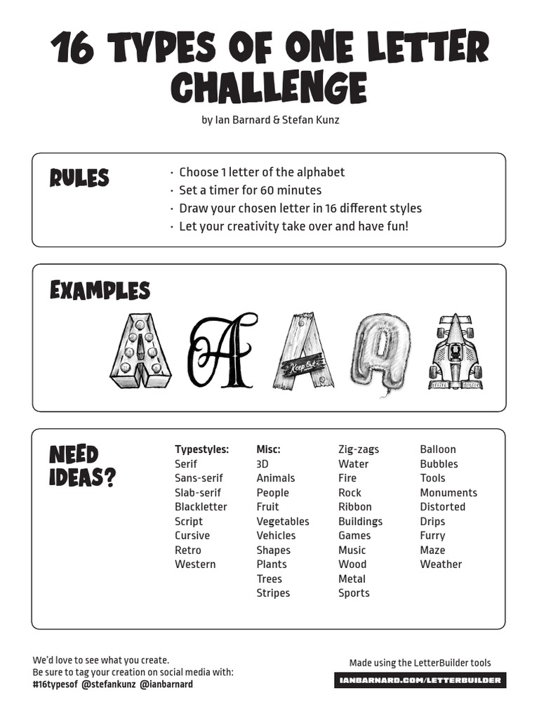 16 Types of One Letter Challenge A4 | PDF | Printing | Graphic Design