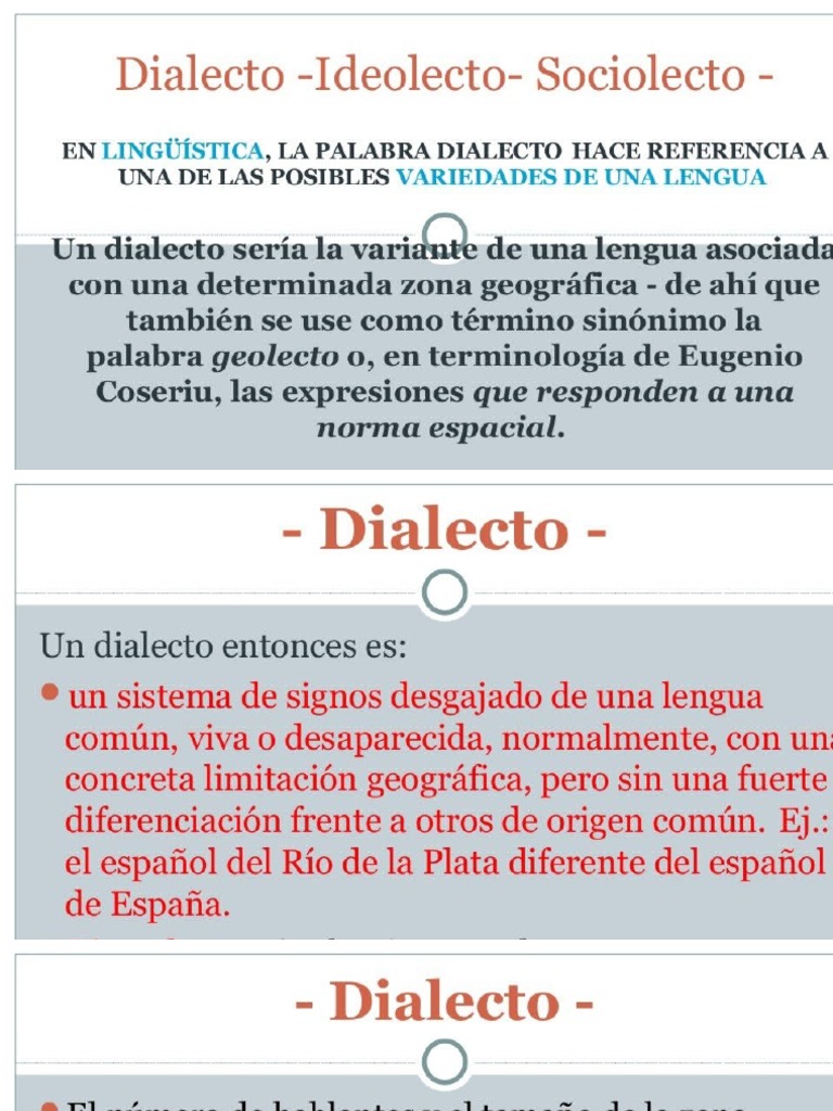 Dialecto Ideolecto Sociolecto Variedades de Lenguas | PDF