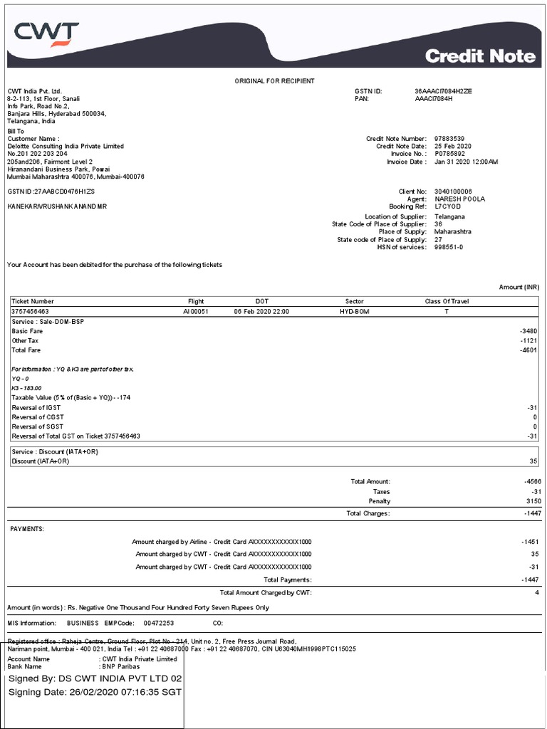 Signing Date: 26/02/2020 07:16:35 SGT Signed By: Ds CWT India PVT LTD ...