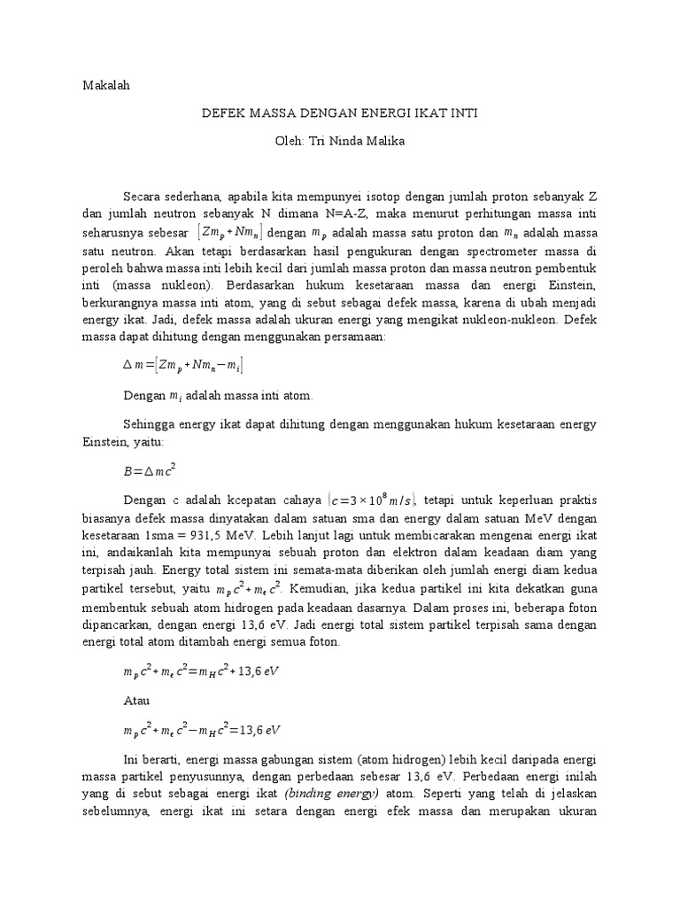 Defek Massa Dengan Energi Ikat Inti Ninda | PDF
