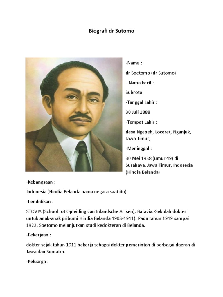 Biografi Dr. Sutomo dan Budi Utomo | PDF