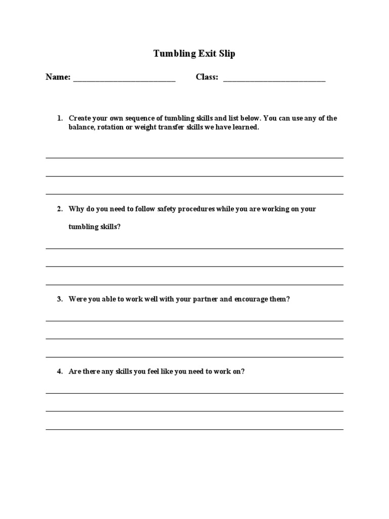 Tumbling Exit Slip | PDF