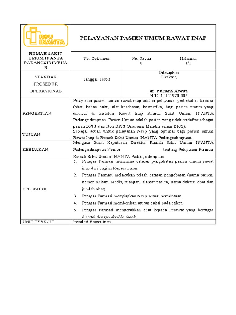 Spo Pelayanan Pasien Umum Ranap | PDF