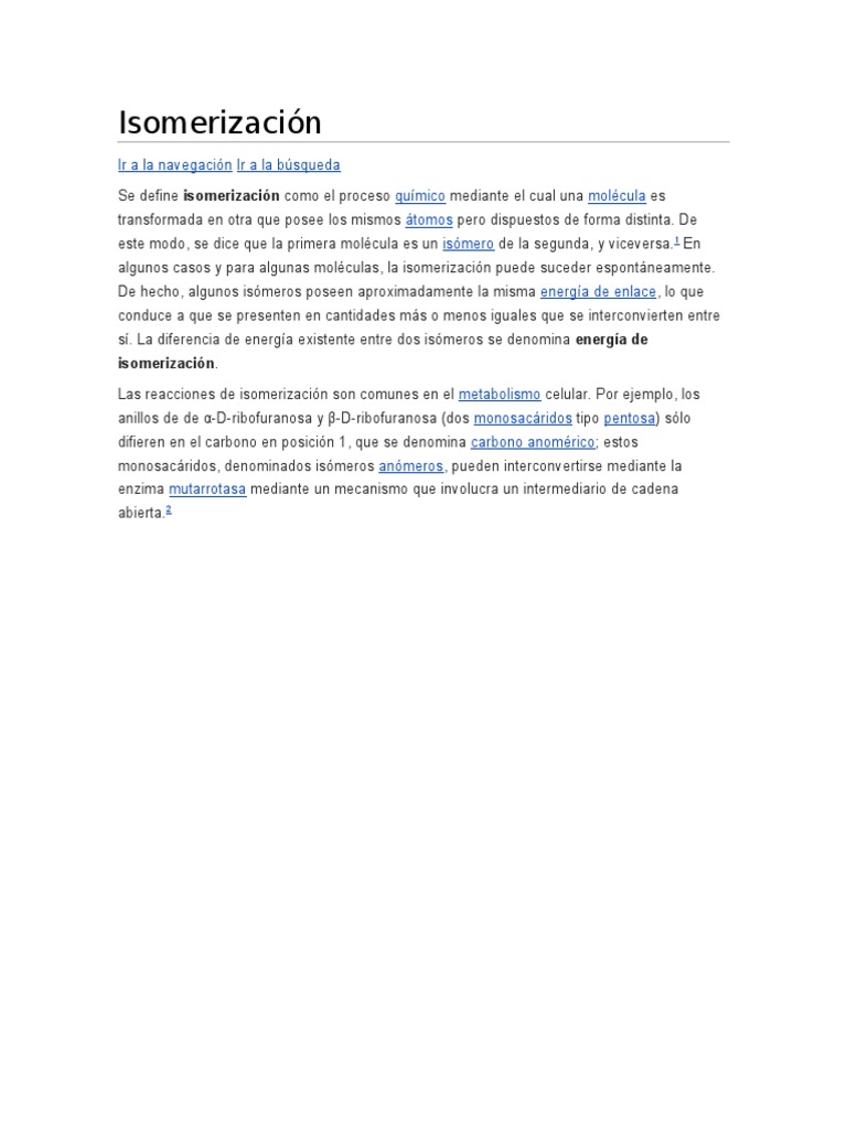 Isomerización - Tema de Bioquimica | PDF