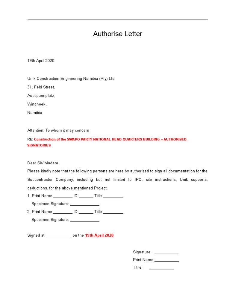 Authorise Letter Rev00 | PDF